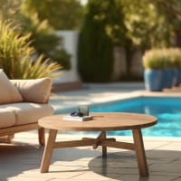 Table basse jardin ronde teck recycl‚ couleur naturelle d80 Kally ...