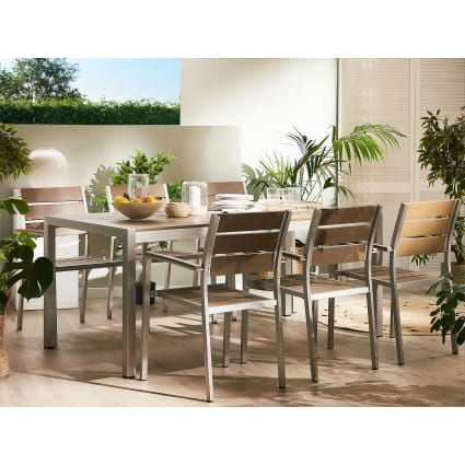 Conjunto de comedor 6 personas de madera plástica marrón Vernio ...