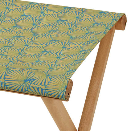 Pliant pêcheur en eucalyptus, toile outdoor, motif tropical doré ...