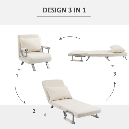 HOMCOM Poltrona Letto 1 Piazza Schienale Regolabile 5 Posizioni Beige ...