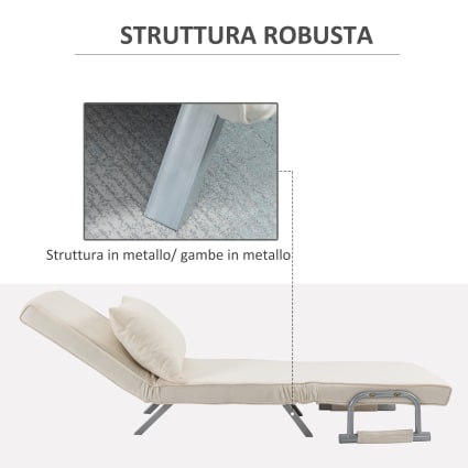 HOMCOM Poltrona Letto 1 Piazza Schienale Regolabile 5 Posizioni Beige ...