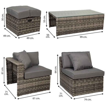 Set mesa, sofá 2 sillones y 2 reposapiés de color gris | Maisons du Monde