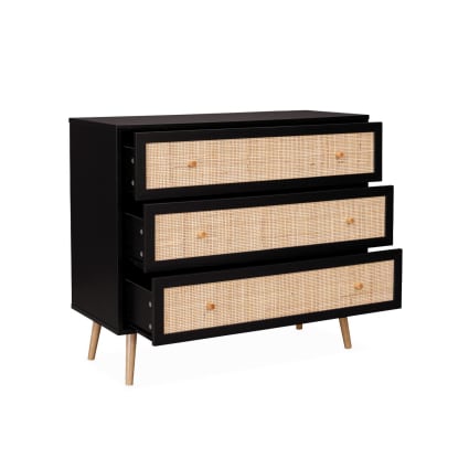 Kommode in Holzdekor Schwarz und Rattan-Geflecht, B 90 cm Bohème ...