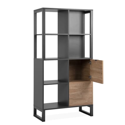 Regal, mit 2 Türen und 4 Fächern - Dekor Eichendekor und Grau Sumatra ...