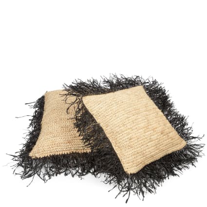 Fodera cuscino in rafia naturale nera 60x60 cm Raffia | Maisons du Monde
