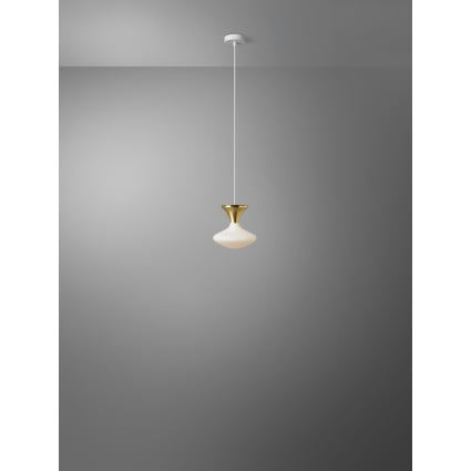 Lampada a sospensione ottone con lampadina led porcellana Elba ...