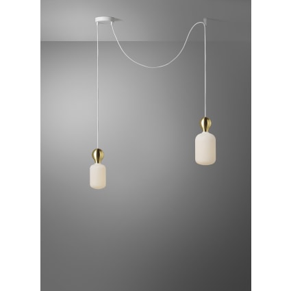 Lámpara colgante blanca/latón con 2 bombillas de porcelana MILANO ...