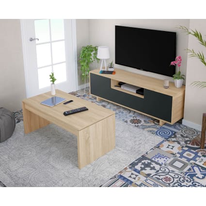 Meuble TV 3 portes 46x150x41 cm chêne et anthracite ZAIDA | Maisons du ...