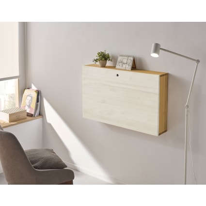 Escritorio flotante madera puerta abatible, encerado y blanco ...