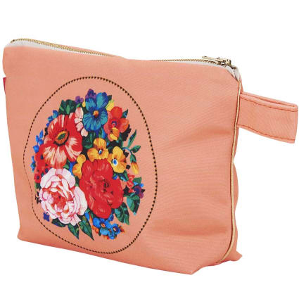 Pochette, toile outdoor résistante, 19x28 cm, motif fleuri rose Holy ...