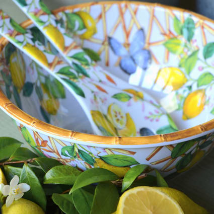 Grand saladier profond en mélamine 25 cm en imprimé citrons Capri ...