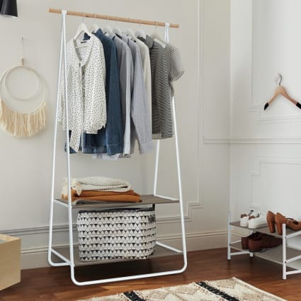 Perchero madera, metal blanco y tela beige 95x55x171cm B&b home ...