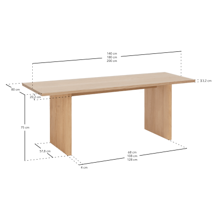 Mesa de comedor de madera maciza en tono blanco de 180x75cm Bali ...