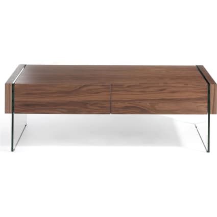 Table basse rectangulaire en bois et verre trempé avec 2 tiroirs ...