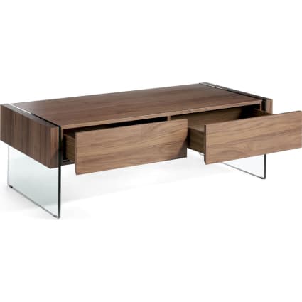 Table basse rectangulaire en bois et verre trempé avec 2 tiroirs ...