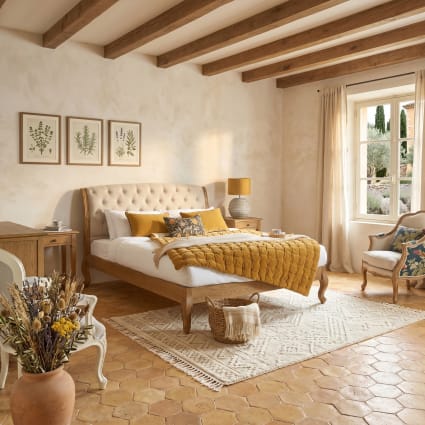 Bett 160x200 aus Eiche und Leinen helle Tönung Richard | Maisons du Monde