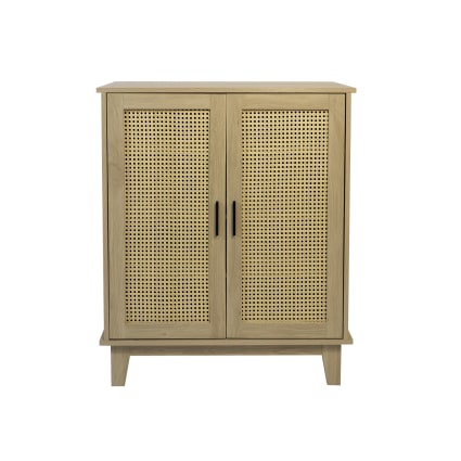 Commode 2 portes et 3 étagères cannage bois naturel 80 x 34 x 96 cm B&b ...