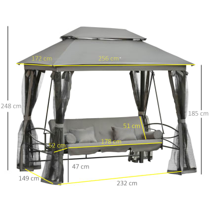 Dondolo 3 posti e lettino gazebo con zanzariera e cuscini Outsunny ...