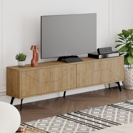 TV-Möbel mit 4 Türen L180 cm - Eichenoptik Dekor Dune | Maisons du Monde