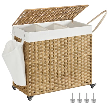 Panier à linge avec couvercle roulettes 160 l 76 x 33 x 66 cm naturel ...
