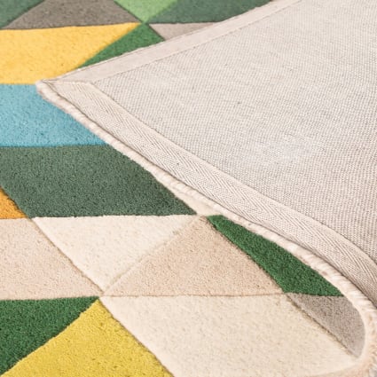 Tapis en laine verte, jaune, grise et beige 80x150cm Prism | Maisons du ...