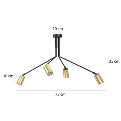 Plafón de techo con estructura de metal y 4 focos orientables dorados ...