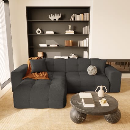 Divano angolare sinistro 5 posti bouclé grigio grafite 230 cm Mael ...