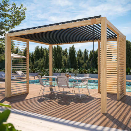 Pergola bioclimatica autoportante 3x4m in legno con 3 schermi Corato ...