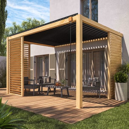 Pergola bioclimatica autoportante 3x4m in legno con 3 schermi Corato ...
