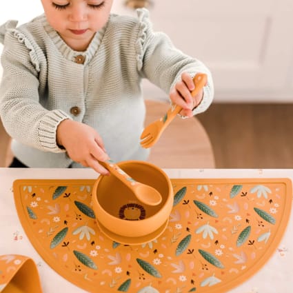 Set di forchetta e cucchiaio in silicone Animali orange 14x3,3 cm ...