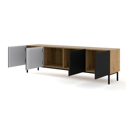 Mueble para TV efecto madera Crema y Negro LED RAVENNA B | Maisons du Monde