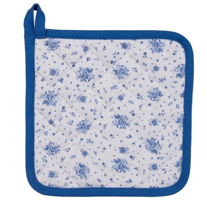 Manique de cuisine 100% coton blanc motif fleuri bleu 20x20cm | Maisons ...