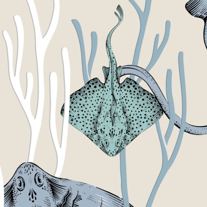 Panorama-Vliestapete mit Rochen und Korallenmustern, Beige 4 Alex ...