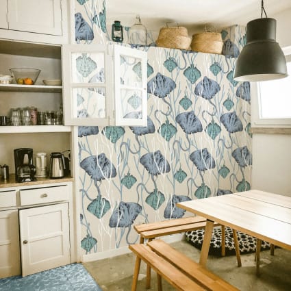 Panorama-Vliestapete mit Rochen und Korallenmustern, Beige 4 Alex ...