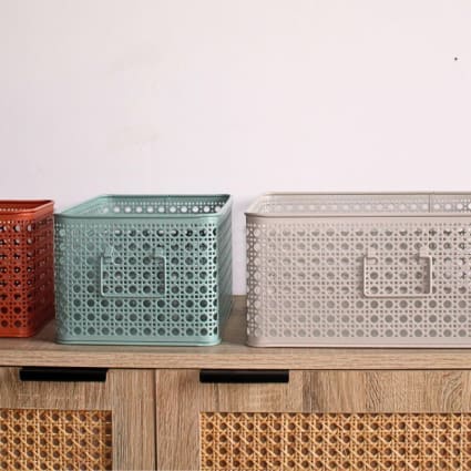 Lot de 3 paniers de rangement en métal terracotta 32 x 32 x 14 cm ...