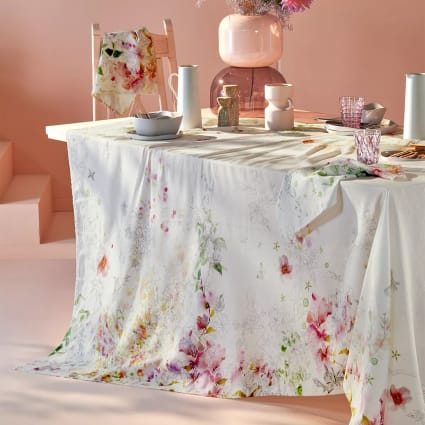 Nappe lavé lin & coton multicolore 155x225 cm Jardin sauvage blanc ...
