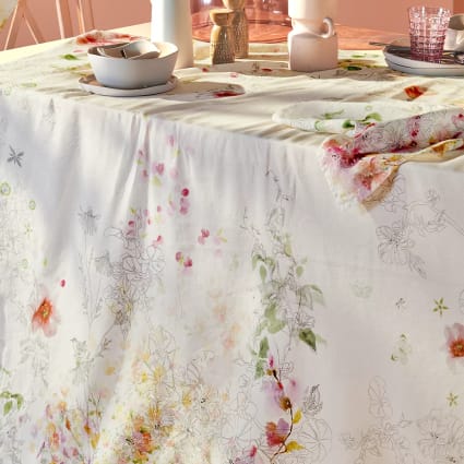 Nappe lavé lin & coton multicolore 155x225 cm Jardin sauvage blanc ...