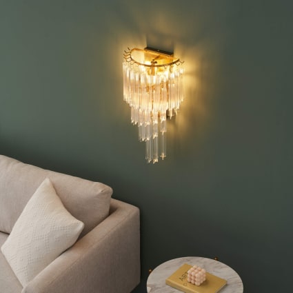 Stilvolle Wandleuchte mit herabhängenden Kristallanhängern -Zephia ...