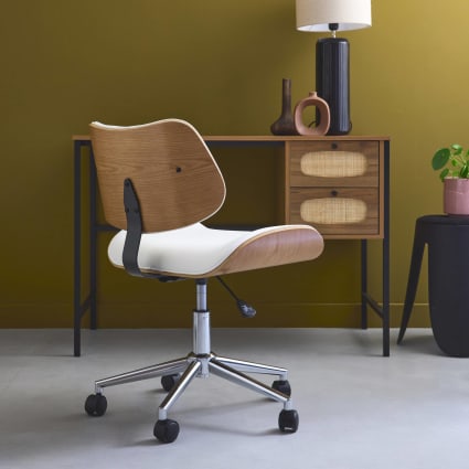 Sedia da ufficio con rotelle, effetto legno curvato e similpelle, Karen ...