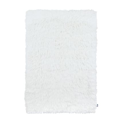 Tapis shaggy en laine vierge tissé à la main Blanc 140x190 cm Fluffy ...
