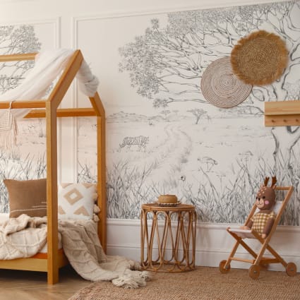 Papel pintado panorámico Safari a Tanzania, Blanco y negro 3 ...