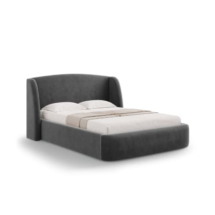 Letto a cassettone con testiera 160x200cm in velluto grigio Aude ...