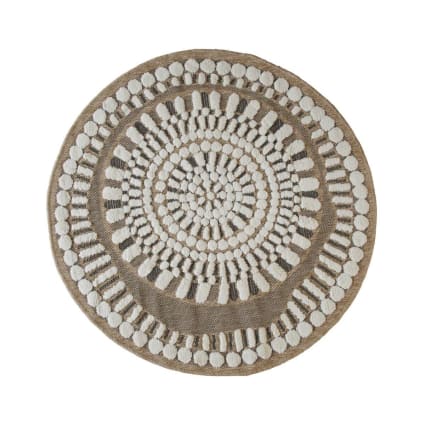 Tappeto rotondo effetto iuta con motivi bianchi D90 Jute | Maisons du Monde