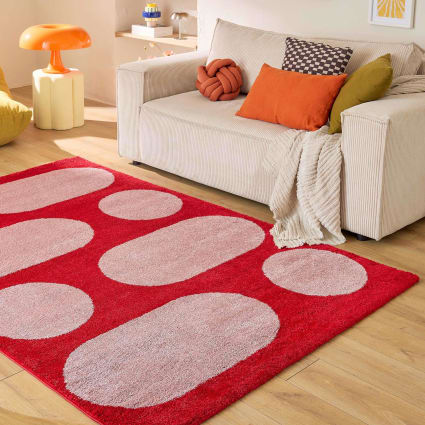 Vintage-Teppich 70er Jahre mit geometrischem Muster Rot 80x140 Groovy ...