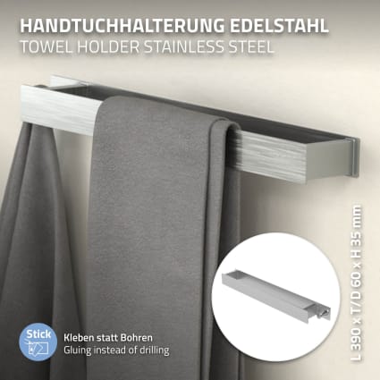 Handtuchhalter ohne Bohren 42 cm mit Haken, Silber | Maisons du Monde