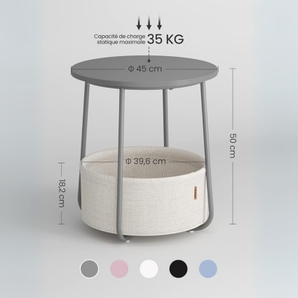 Bout de canapé rond avec panier de rangement - H51 cm - Gris clair ...