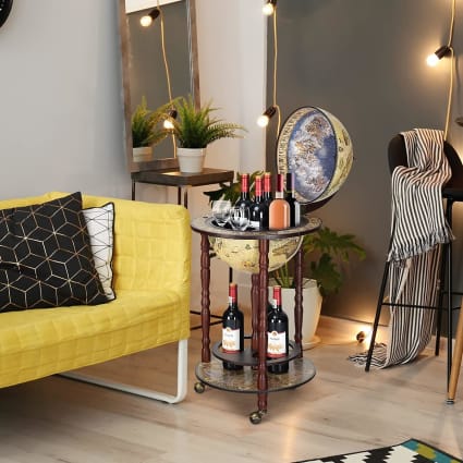 Bar globe terrestre mappemonde en bois d'eucalyptus blanc 45X45X88cm ...