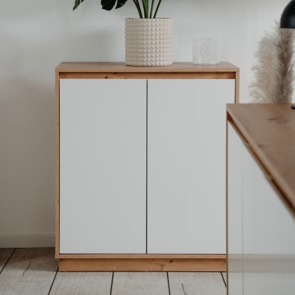 Piccola credenza 2 porte L79 cm - PHOENIX - Effetto Rovere e Bianco Zug ...