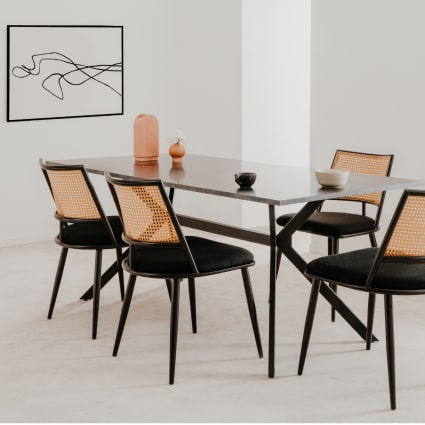 Lot de 4 chaises cannage naturel et structure en métal noir L47 cm ...