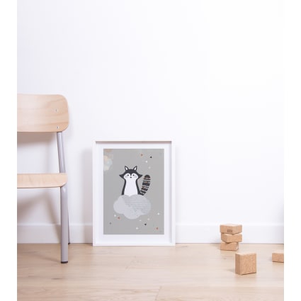 Affiche raton laveur et nuage 30 x 40 cm Maki & kitsune | Maisons du Monde